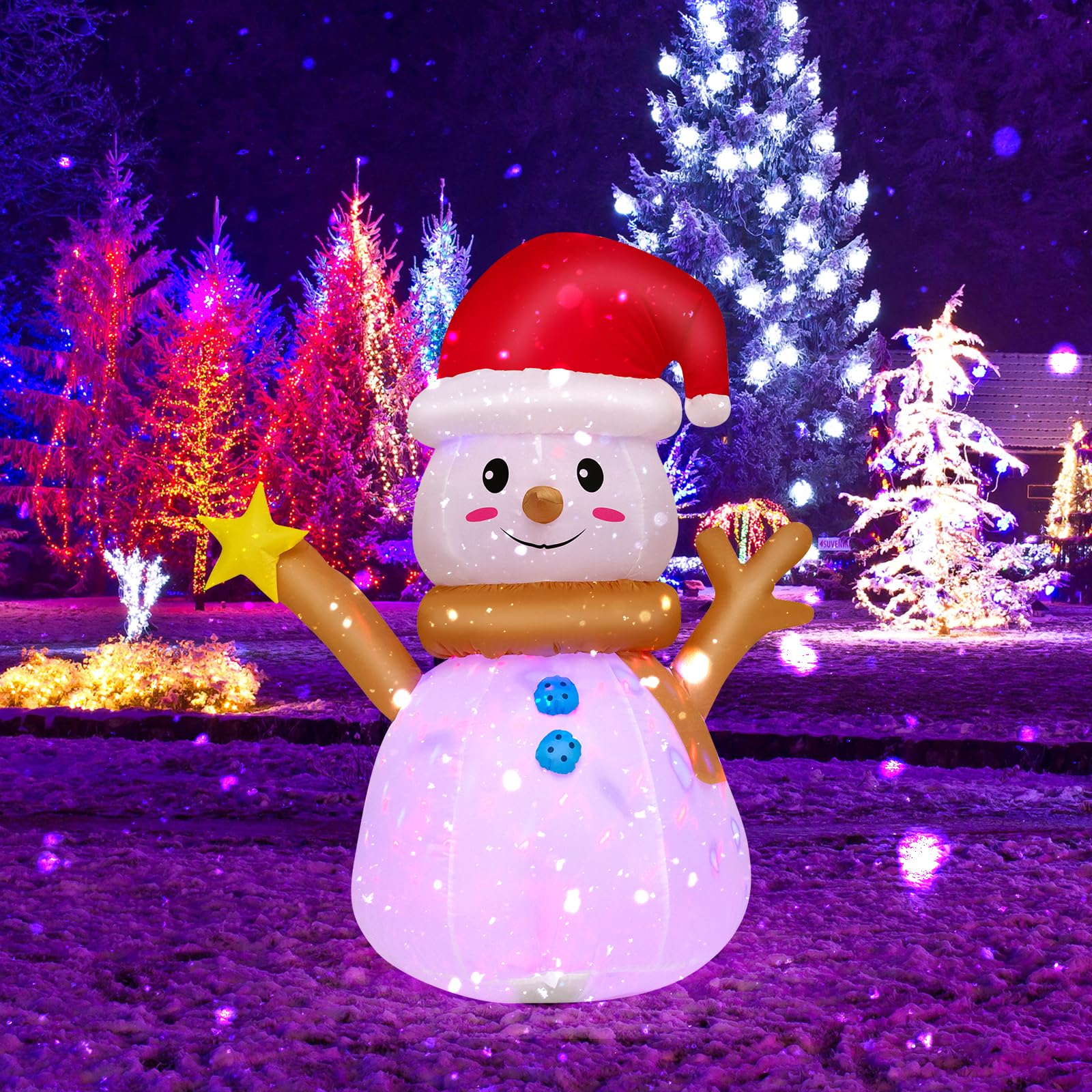 Tangkula 4 Ft Lighted Christmas Inflatable Snowman With 360° Rotating