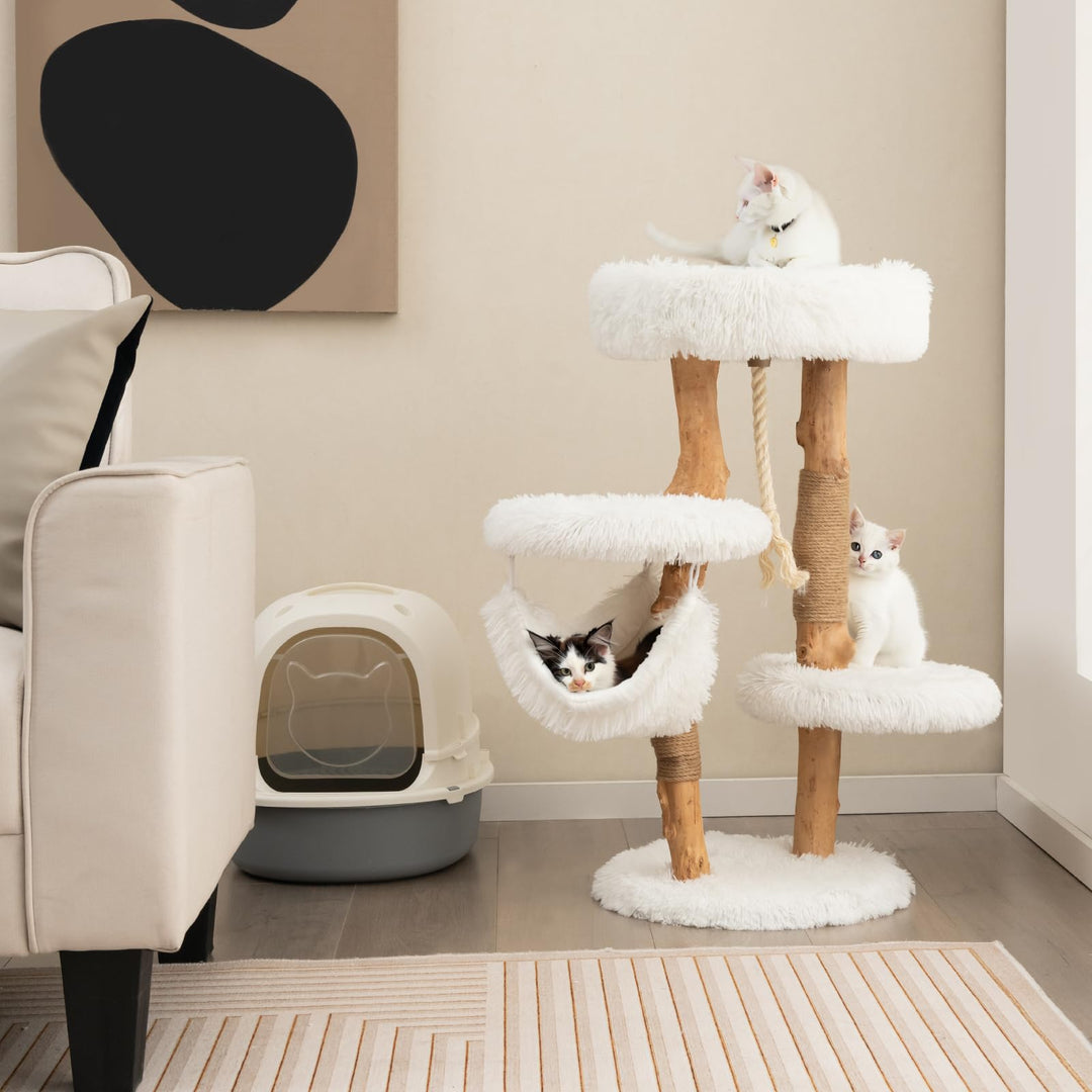 Tangkula Cat Tree for Indoor Cats, Solid Wood Modern Cat Tower with Co ...