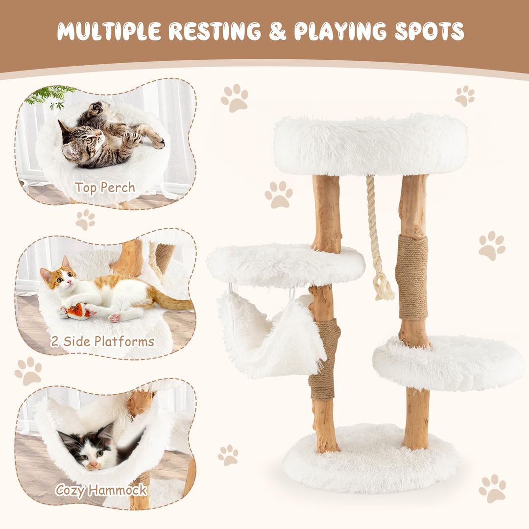 Tangkula Cat Tree for Indoor Cats, Solid Wood Modern Cat Tower with Co ...