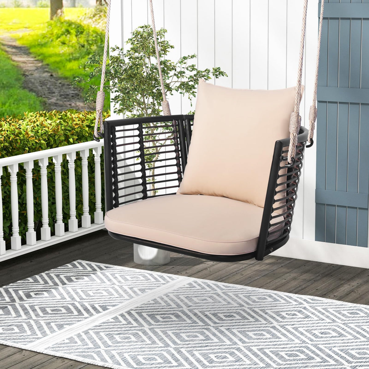 Tangkula Outdoor Metal Porch Swing, Single Person Hanging Seat, Heavy ...