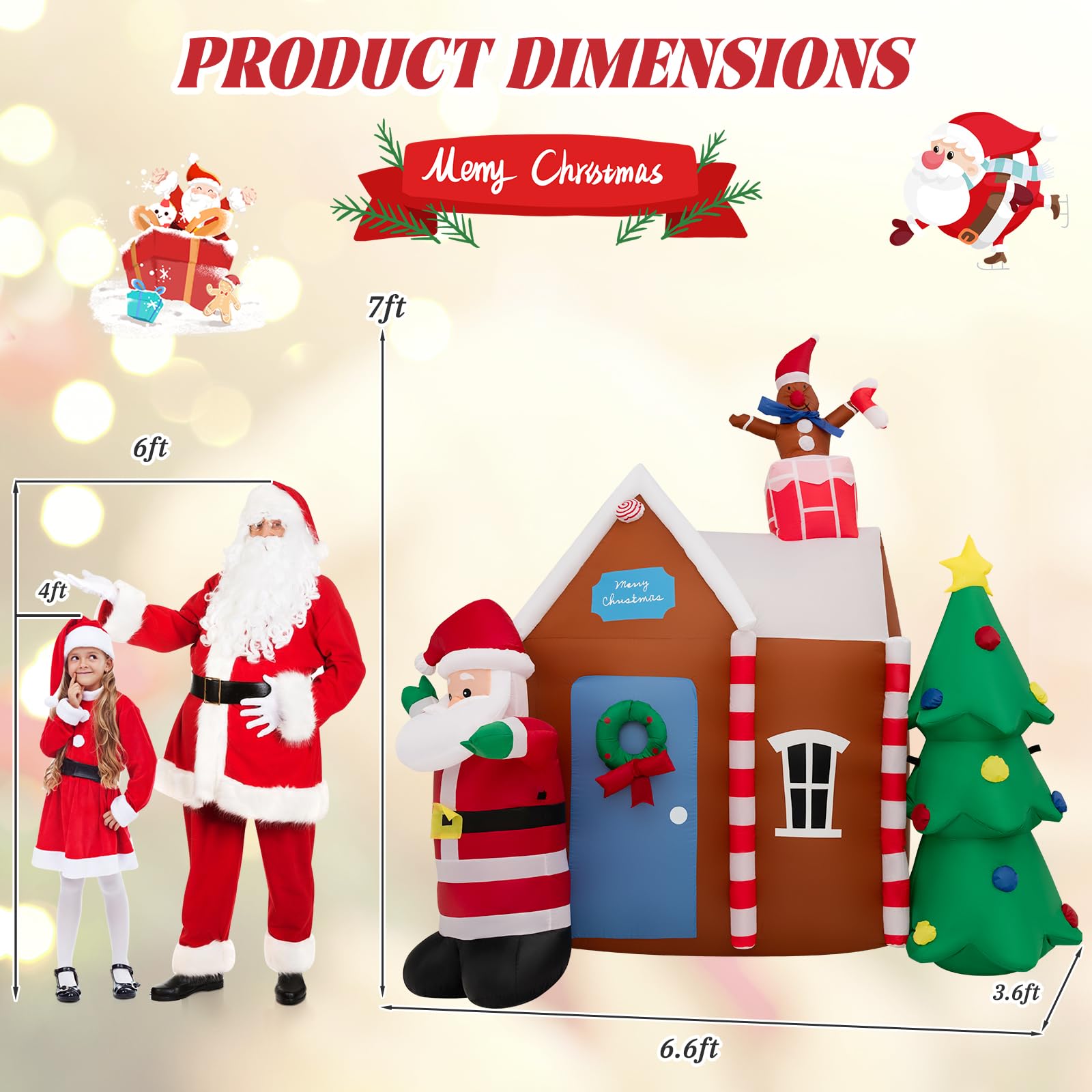 Tangkula 7 Ft Christmas Inflatables Ginger House With Santa Claus And Ch