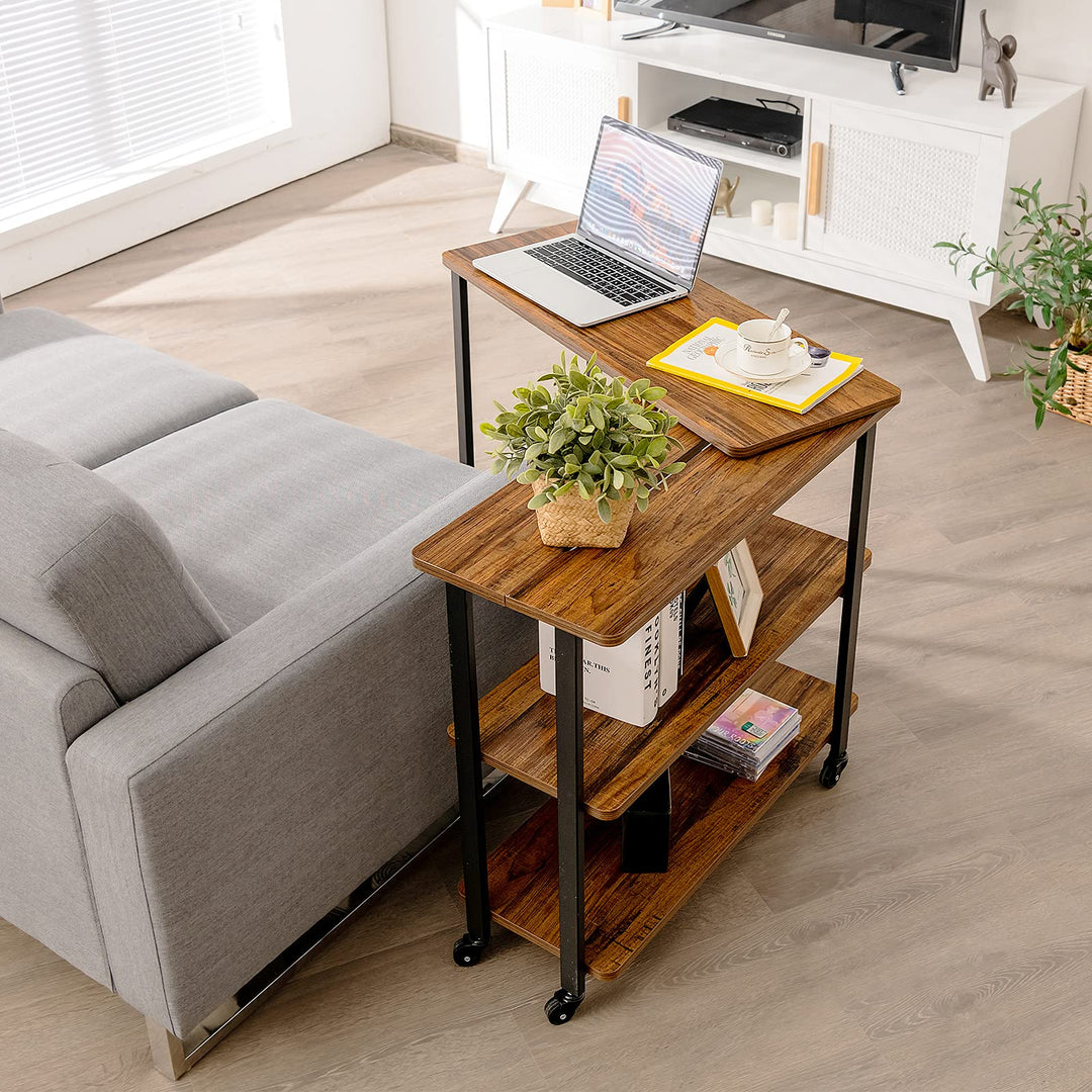 360-Degree Free Rotating Sofa Side Table, Mobile Couch Desk with 2-Tie ...