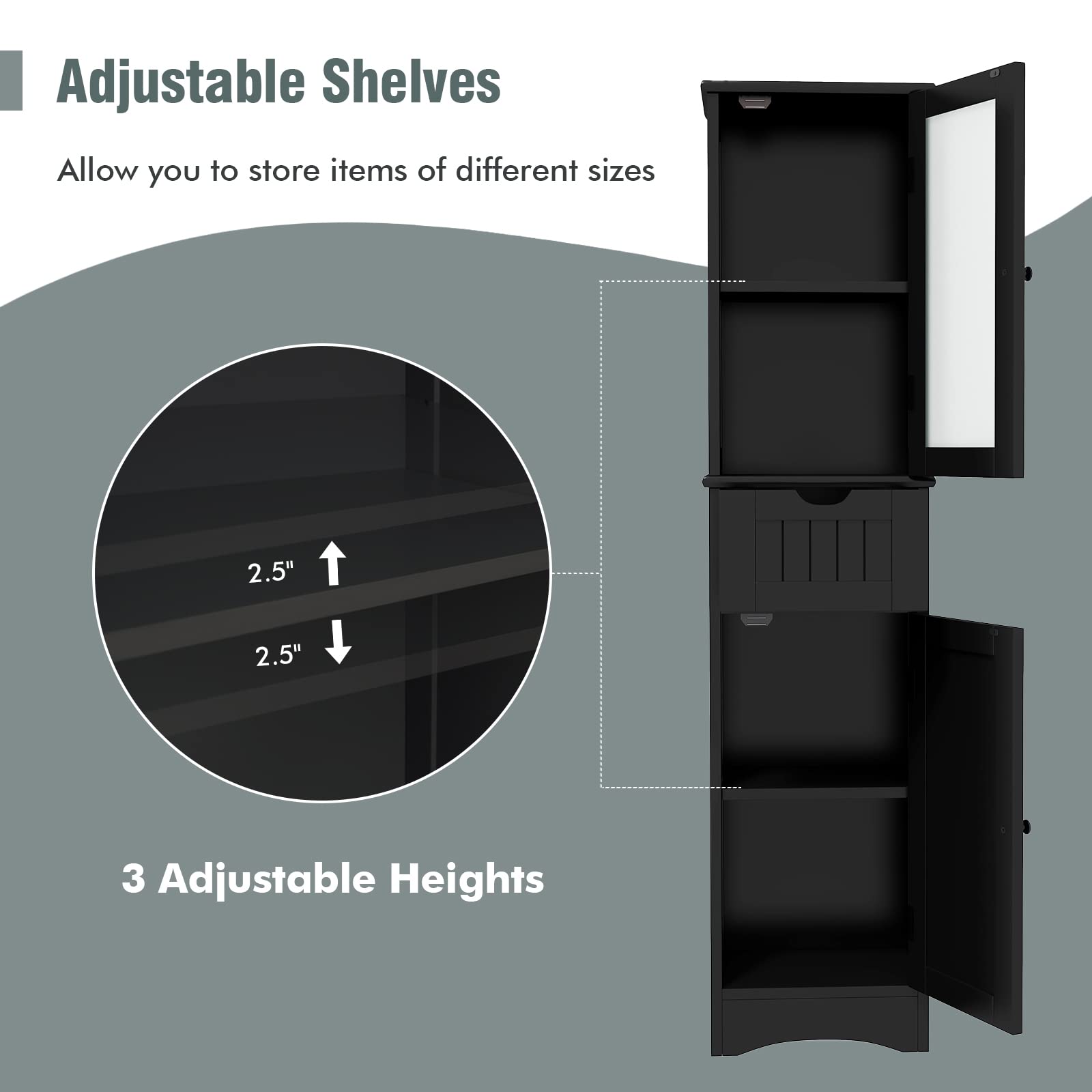 Tangkula 67" Tall Bathroom Storage Cabinet, Slim Freestanding Linen To ...