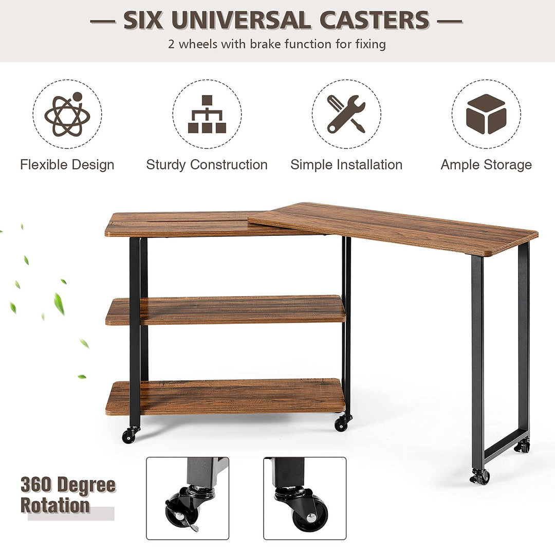 360-Degree Free Rotating Sofa Side Table, Mobile Couch Desk with 2-Tie ...