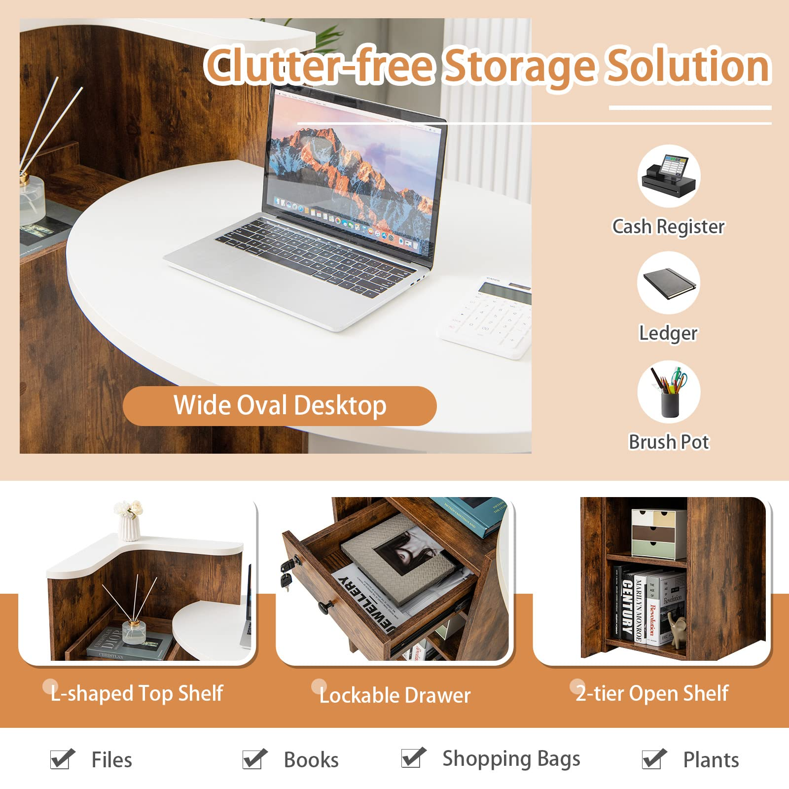 Tangkula Reception Desk, Front Counter Desk with Lockable Drawer & Adj ...