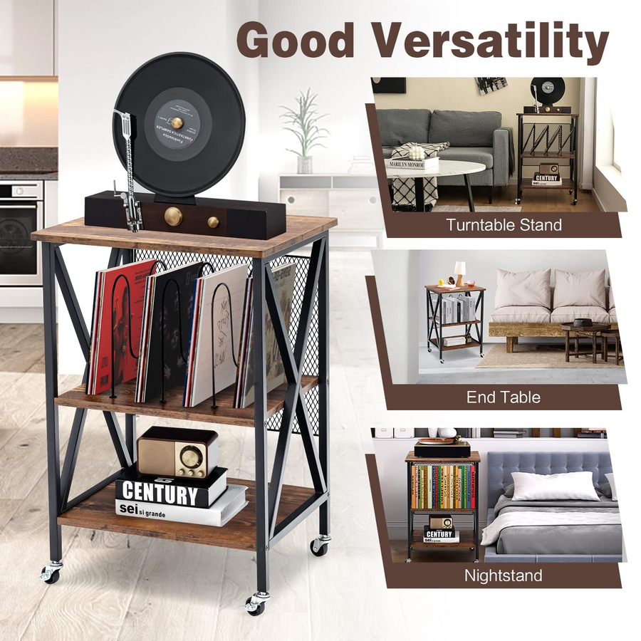 TANGKULA Record Player Stand, 3 Tier Rolling Turntable Stand – tangkula