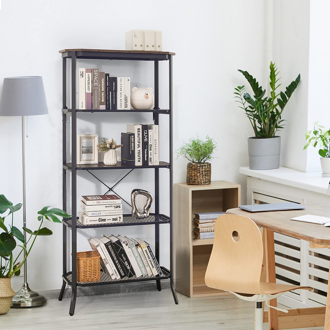 Tangkula 5 Layer Bookshelf, Freestanding Storage Shelving Unit with St ...