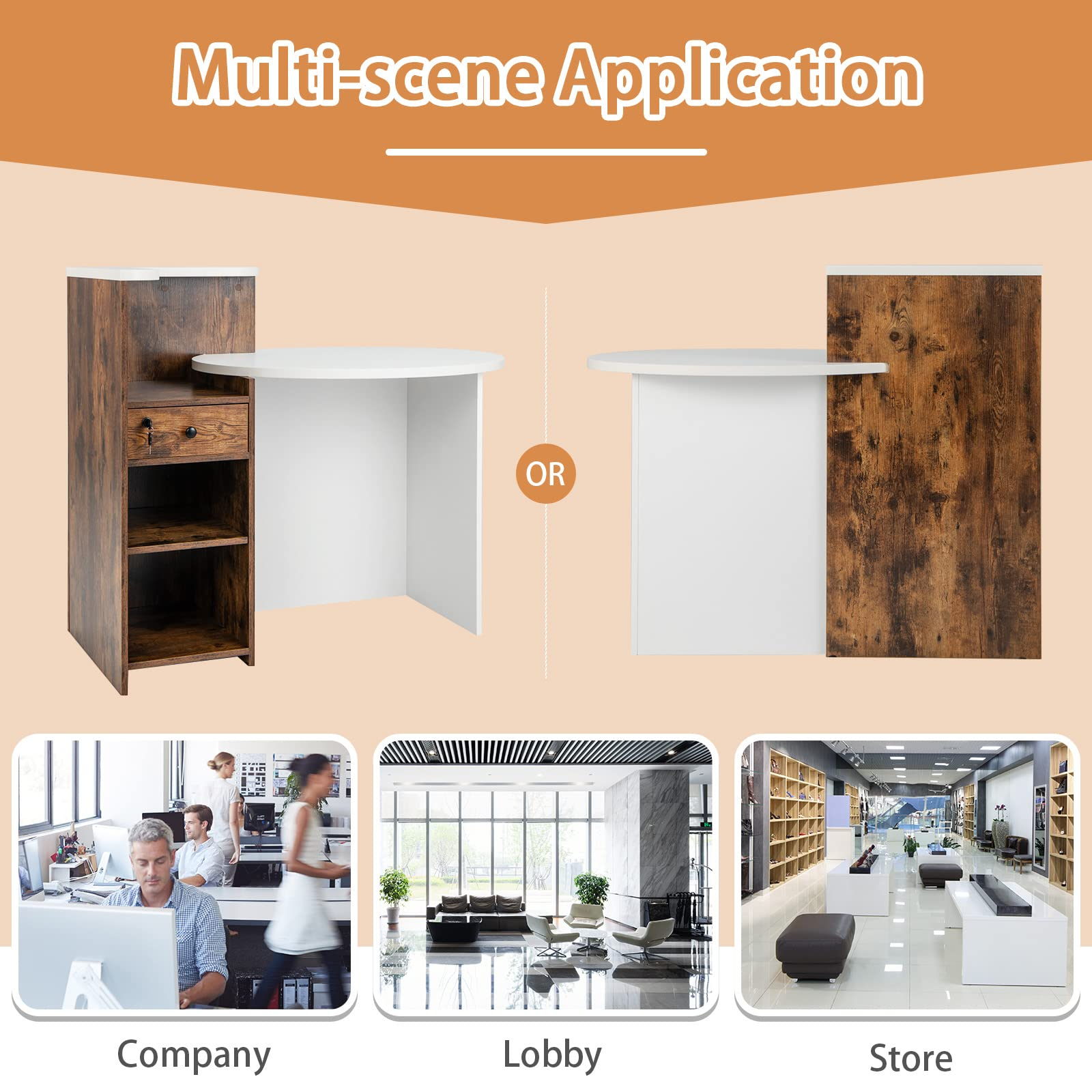 Tangkula Reception Desk, Front Counter Desk with Lockable Drawer & Adj ...